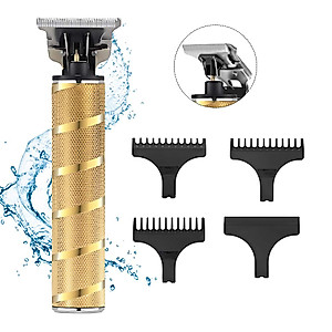 SURKER Electric Pro Li Clippers Barber Accessories Grooming Waterproof Rechargeable Cordless Close Cutting T-Blade Trimmer Hair Clippers for Men(Gold)