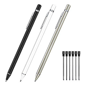 ChaoQ Ballpoint Pen, Metal Pens (3-Pack), for Gift, Business, Office, 1.0mm Medium Point (Black Ink), with 6 Replaceable Refills (Black, White, Champagne)