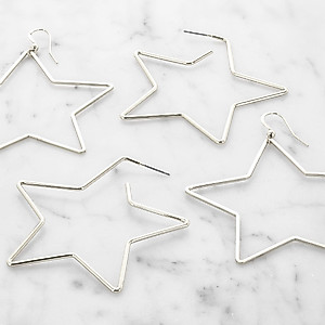 And Lovely Rhodium Dipped Star Earrings - Statement Hoop Earrings - Drop Dangle Earrings (Silver Star Hoop)