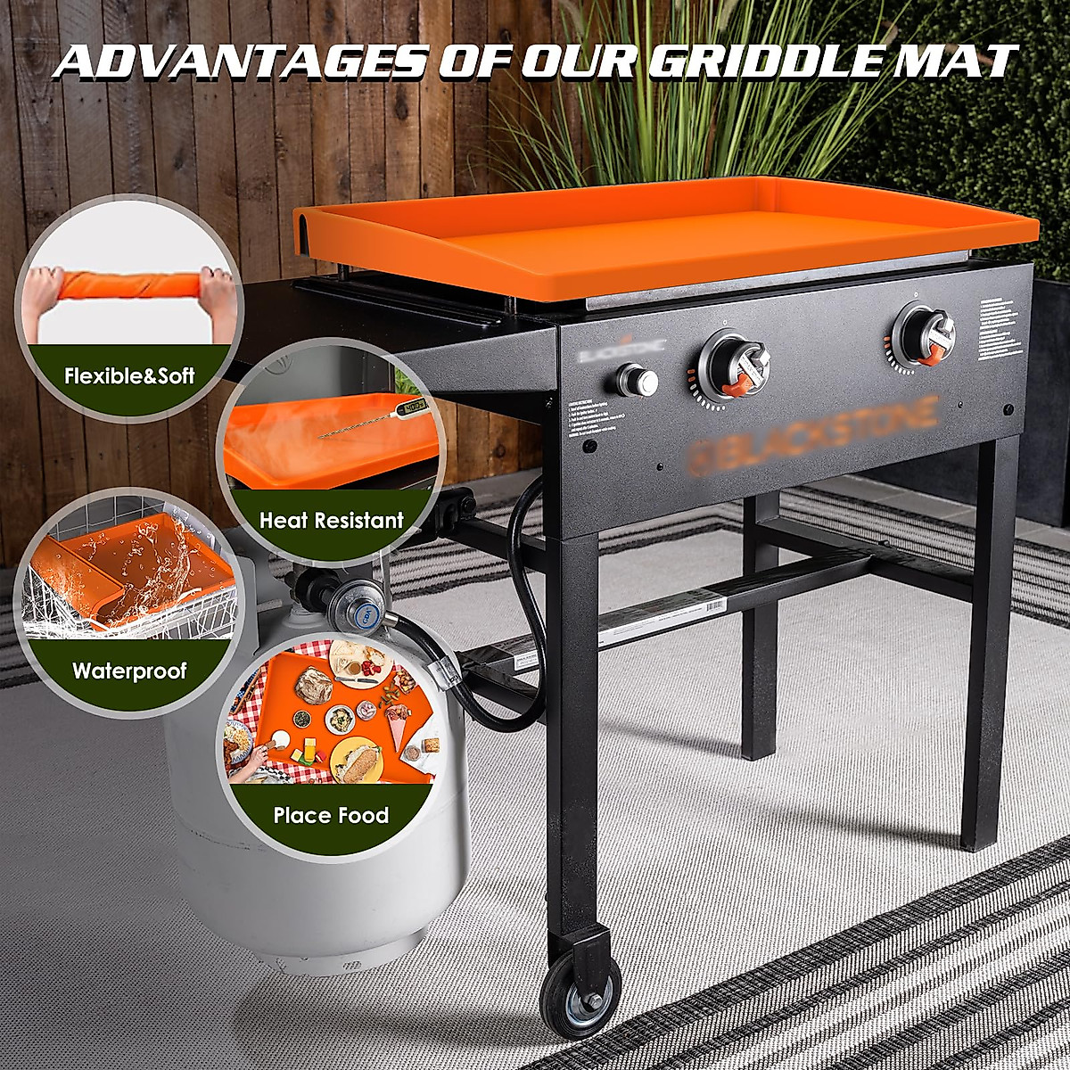 Silicone Griddle Cover for Blackstone Grill 28 Inch,Full-Edge Protective Blackstone Cover, Heavy Duty Food Grade Silicone Mat,All Season Griddle Accessories(Orange)