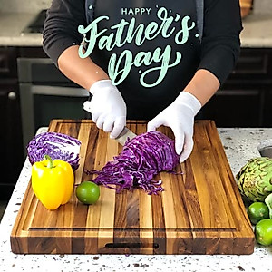 Large Teak Wood Cutting Board - Juice Groove, Reversible, Hand Grips (Edge Grain, 18 x 14 x 1.25 inches | Large)