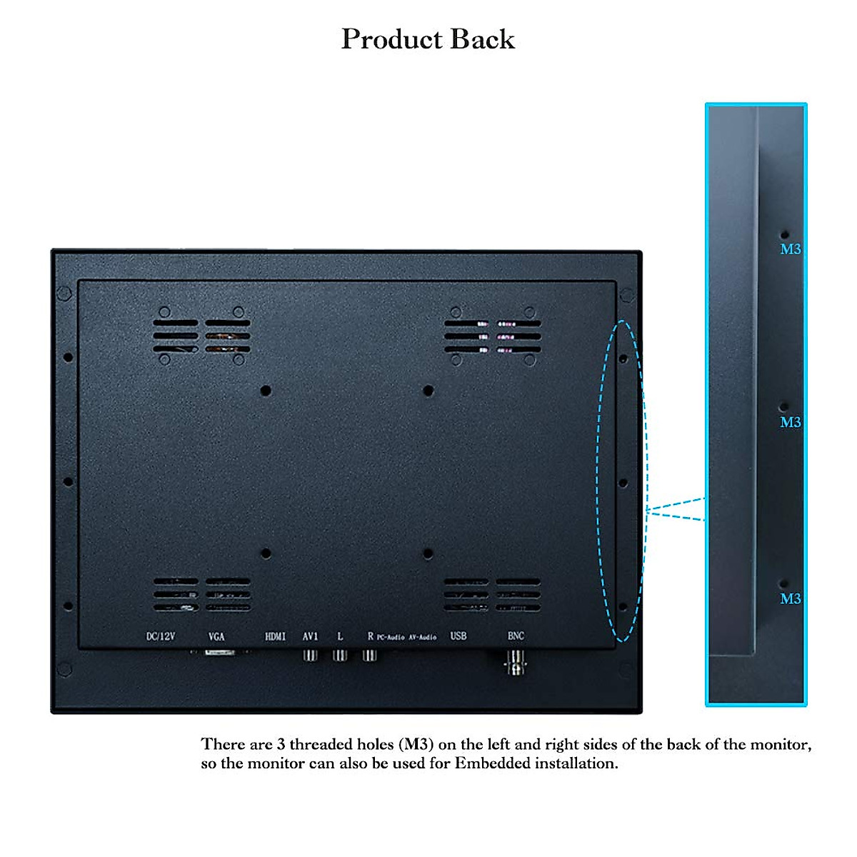 iChawk 12.1'' inch PC Monitor 1024x768 4:3 AV RCA BNC HDMI-in VGA Built-in Speaker Remote Control Monitor LCD Screen for PC Display with USB Interface Small Video Player Pluggable U-Disk W121MN-592