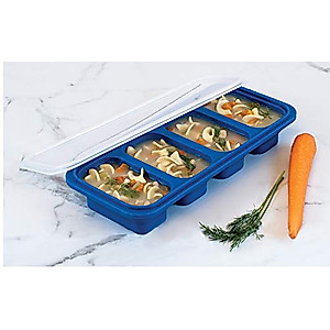HIC Kitchen Prep-N-Freeze Portion Tray with Lid, Collapsible LFGB Silicone, 6-Ounce Sections