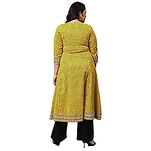 Yash Gallery Women's Cotton Slub Checks Print Anarkali Kurta (White)