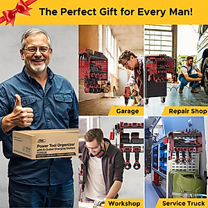 CRST Power Tool Organizer & 8-Outlet Power Strip Bundle, Cordless Drill Holder with Charging Station for Garage & Workshop