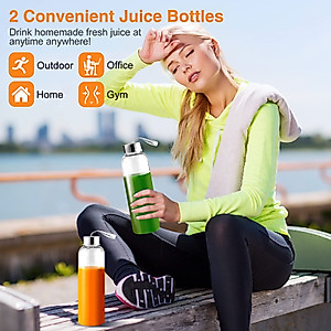 Juicer Machines, AMZCHEF Slow Cold Press Juicer with 2 Speed Modes, Travel bottles(500ML), LED display, Easy to Clean Brush & Quiet Motor for Vegetables & Fruits, Beige