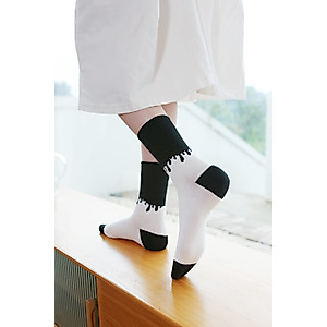 Joylife Cow Pattern Crew Socks Novelty Black White Quartz Socks Striped Checkered Dress Socks for Women, Lady, Girls, 7 Pack