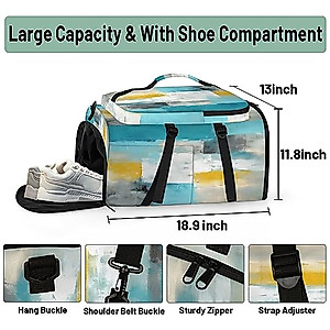 Yellow Light Blue Abstract Oil Painting (04) Gym Duffle Bag for Traveling Sports Tote Gym Bag with Shoes Compartment Water-resistant Workout Bag Weekender Bag Backpack for Men Women
