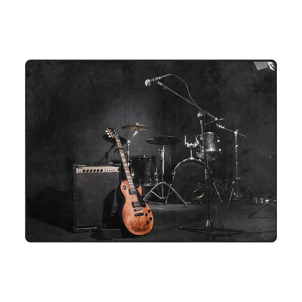 ALAZA Musical Instruments Guitar Black Area Rug Rugs for Living Room Bedroom 7' x 5'