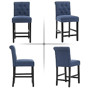 LSSBOUGHT 24 Inches Upholstered Counter Stools, Bar Stools Set of 2, Fabric Counter Stools with Back, Counter Height Bar Chairs with Solid Wood Legs for Home Kitchen Island Dining Room, (2pcs,Blue)