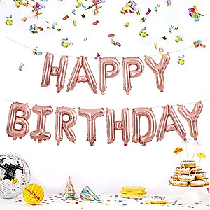 Fecedy Rose Gold Hanging Happy Birthday Balloons for party decorations (Rose Gold)
