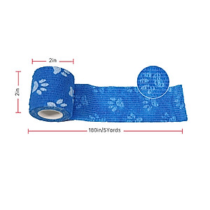 Risen Self Adhesive Bandage Wrap 6 Pack,2”x 5 Yards Medical Tape for Christmas Gifts,Gauze Rolls First Aid Vet Wrap Adherent Bandages for Sports,Dogs Pet(Blue Paw)