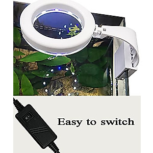 GVOREE 5W Mini Fish Tank Light White Clip-on Aquarium Lights for Small Betta Fish Tank,Round Light Aquatic Plant Lighting (White Body + Blue LED Light) Suitable for Small Fish Tanks