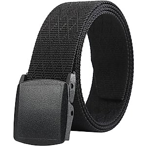 LionVII Mens Belt Web - Nylon Belt for Men with Plastic Buckle Durable Breathable Waist Belt for Work Travel Golf Sports, Adjustable [53" L x 1.5" W](Black)