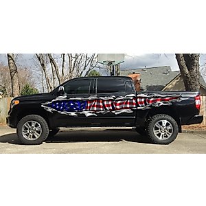 US Flag Car Vinyl Decal, US Pride Car Graphics, American Flag Car Wrap, USA Flag Ripped Metal Full Color Car Design, Patriotic Car Sticker (25x135)