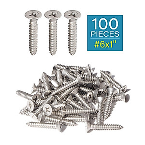 IMScrews 100pcs #6 x 1" (25mm) Stainless Flat Head Phillips Wood Screws 18-8 (304) Stainless Steel Countersunk Self Tapping Screws