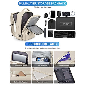 VGCUB Carry on Backpack,Large Travel Backpack for Women Men Airline Approved Gym Backpack Waterproof Business Laptop Daypack,Beige