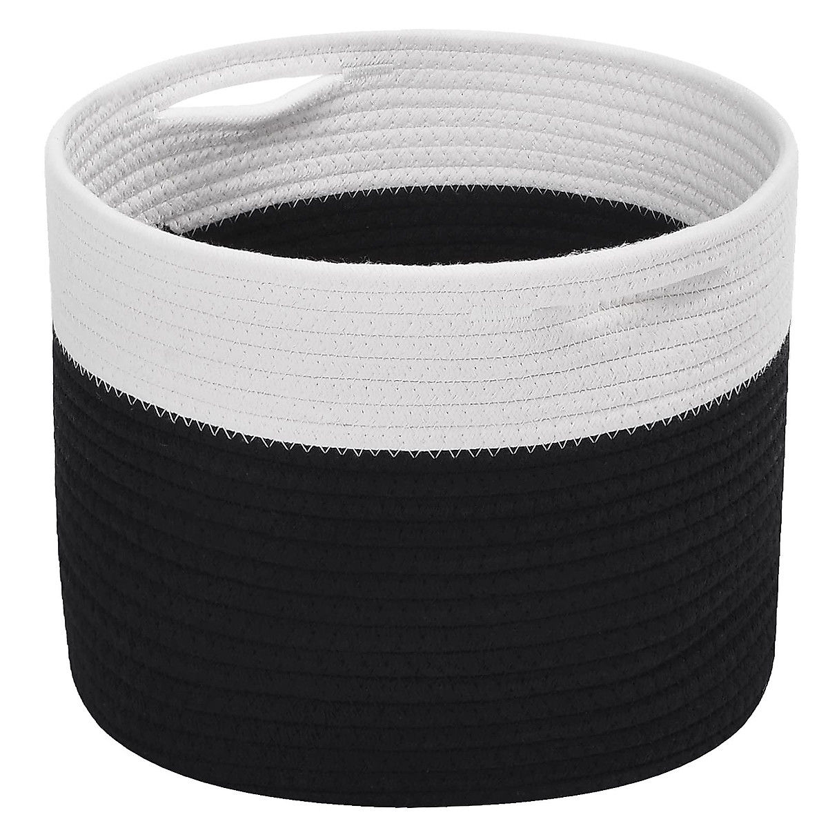 BNDSKLAI Cotton Rope Storage Baskets 11 x 11 x 9 inches, Cube Shelf Storage Organizer for Laundry, Towel, Clothes, Books, Shelves(White/Black, 1Pack)