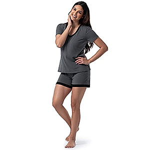 Fruit of the Loom Women's Sleeve Tee and Short 2 Piece Sleep Set, Soft Grey, X-Large