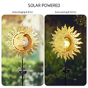 Afirst Solar Lights Outdoor Garden Stakes, Sun Face Crackle Glass LED Decorative Outdoor Decorative Lights for Pathway Yard Lawn Decoration…