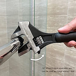 Amazon Basics 2-Piece Heavy Duty Wide Open Adjustable Wrench Set, 12-Inch (300mm) Spud Wrench and 16-Inch (400mm) Reversible Jaw Spud Wrench - Black