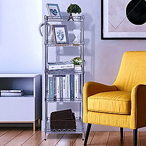 Guangfoshun Storage Shelves, 5-Tier Wire Shelving Unit with Baskets Storage Rack Corner Shelf Shelving Adjustable Storage Shelf, 11.8" D x 15.7" W x 62.99" H,Silver