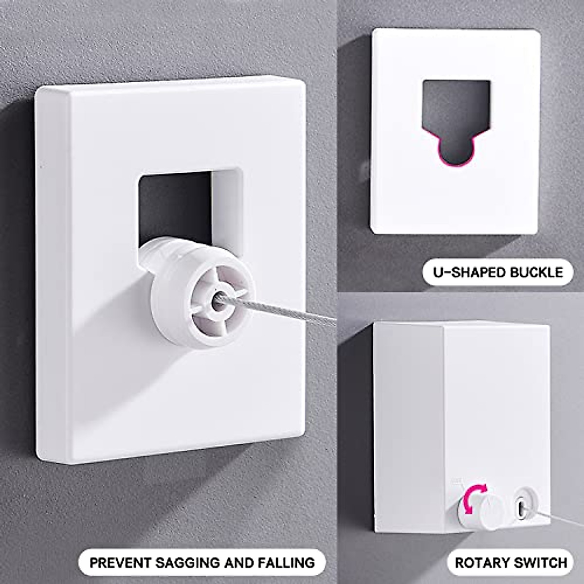 Retractable Clothesline Outdoor Indoor Laundry Line, 13.8 Feet Adjustable Stainless Steel Clothes Line, Wall Mounted Space-Saver Drying Line for Balcony, Bathroom, Heavy Duty Clothesline White