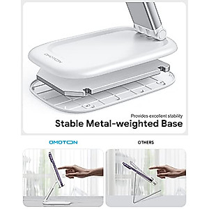 OMOTON Foldable Cell Phone Stand, Fully Portable Phone Stand for Deak Cell Phones Accessories, Height Adjustable Mobile Phone Holder Stand with Charging Hole, Compatible with All Smart Phones, White
