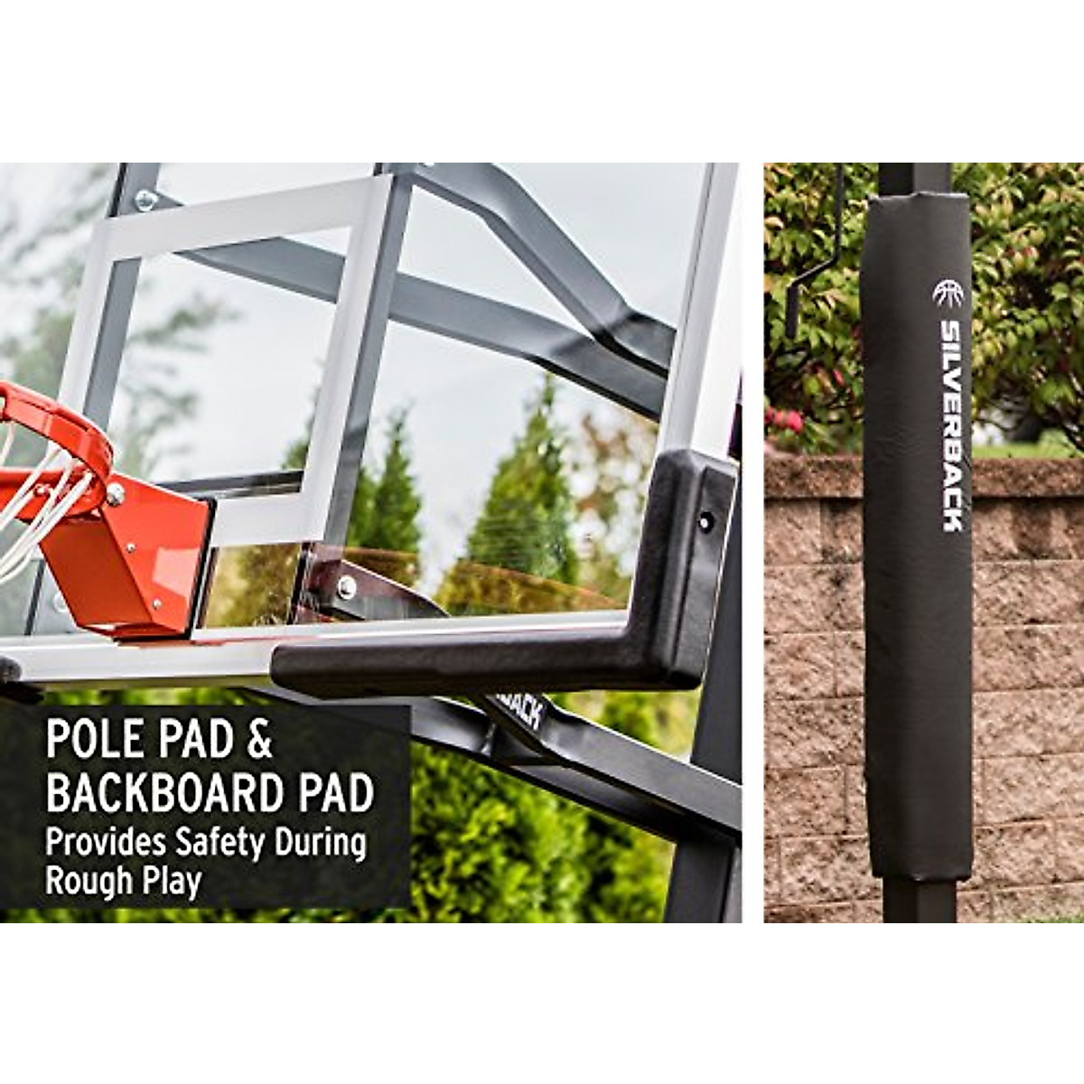 Silverback 60" In-Ground Basketball System with Adjustable-Height Tempered Glass Backboard and Pro-Style Breakaway Rim