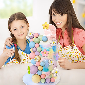 46 PCS Boho Cake Topper Groovy Cake Topper Mini Balls Acrylic Cake Topper Retro Hippie Daisy Flower Cake Topper for Cake Decorating Boho Groovy Wedding Party Supplies (46 Pcs)