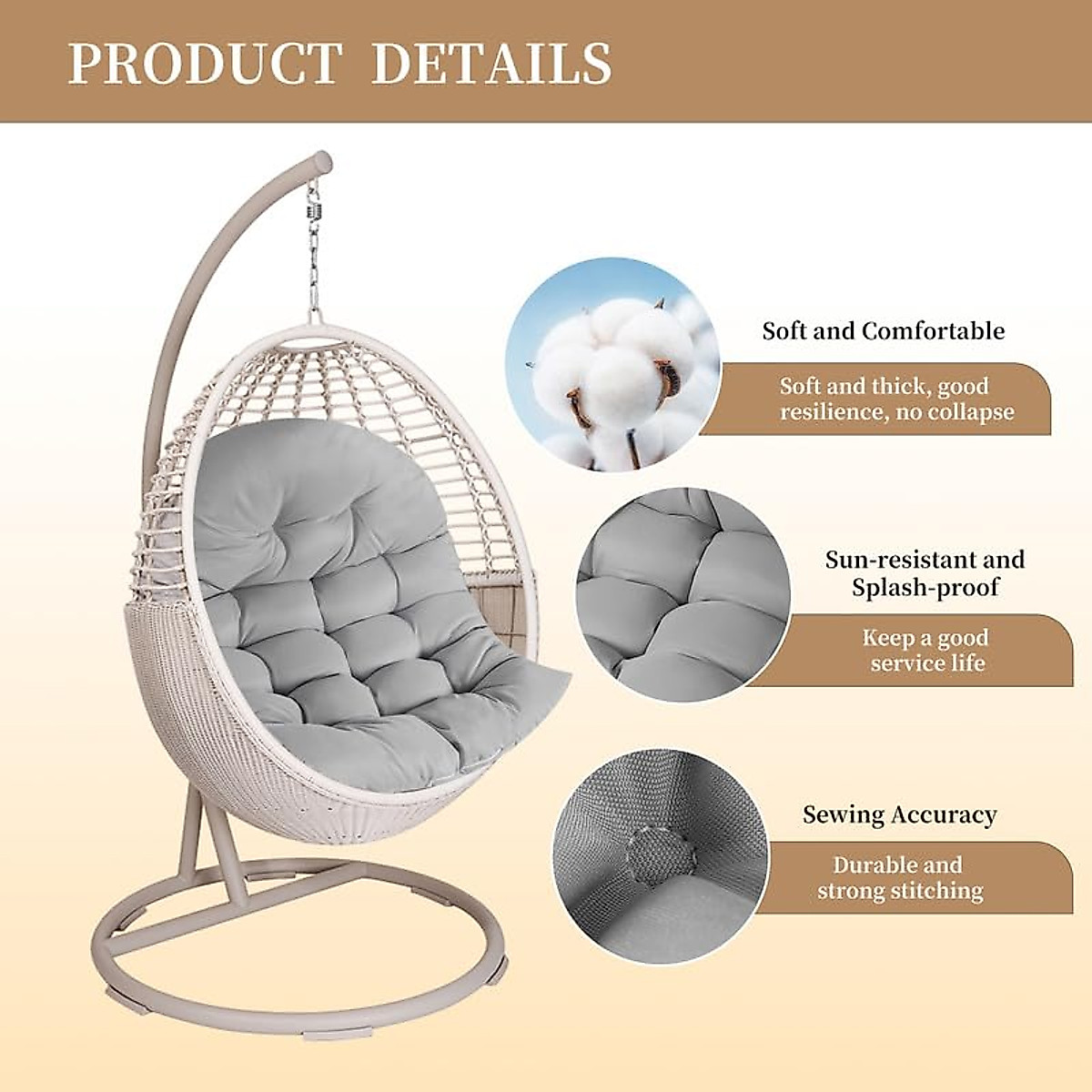 BCKNT Thicken Hanging Basket Seat Cushion, Hammock Swing Chair Cushions, Soft Egg Patio Chair Cushion with High Elasticity PP Cotton, for Indoor and Outdoor Garden Offices