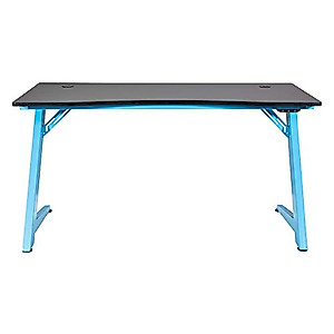 OSP Home Furnishings Beta Battlestation Gaming Desk with Bluetooth RGB LED Lights, Matte Blue