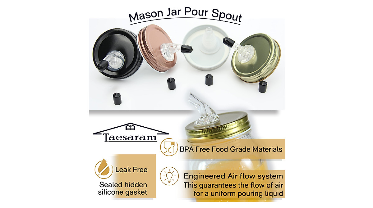 Mason Jar Pour Spouts Lid - No-Drip Dispenser for Regular Mouth Jars