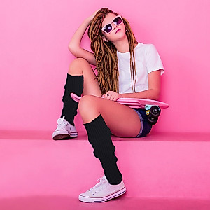 Ewanda store Women 80s Ribbed Leg Warmers Knitted Wool Crochet Long Boot Socks for Party Dance Sports Yoga Accessories,Black