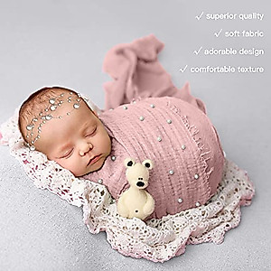 SPOKKI 2 PCS Baby Props Photography Wrap Kit, Newborn Photography Props, Handmade Pearl Wrap Blanket for Baby Photo Props with Pearl Headband, 35.5 X 67 inch Newborn Outfits for Photography (Pink)