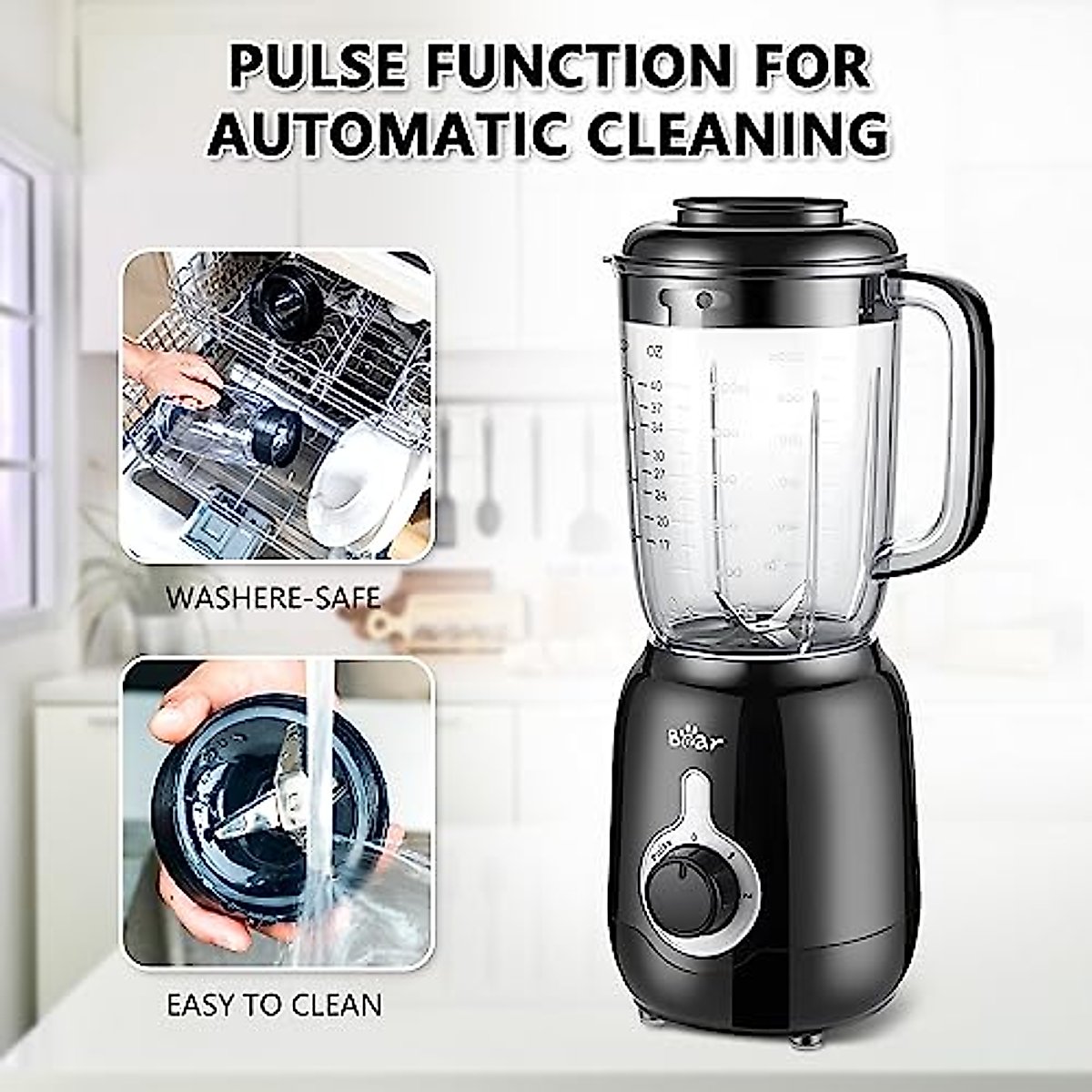 Blender, 2023 Upgrade 700W Shakes and Smoothies Blender with 40oz Countertop Blender Cup for Kitchen, 3-Speed for Crushing Ice, Puree, and Frozen Fruit with Autonomous Clean