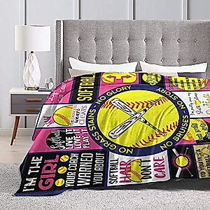 BAIVEAV Softball Blanket Throw Sport Lover Throw Plush Fleece Sherpa Bed Blanket for Kids Adults Cozy Plush Throw Soft Blanket for Couch Sofa Bedding Living Room 50"x40"