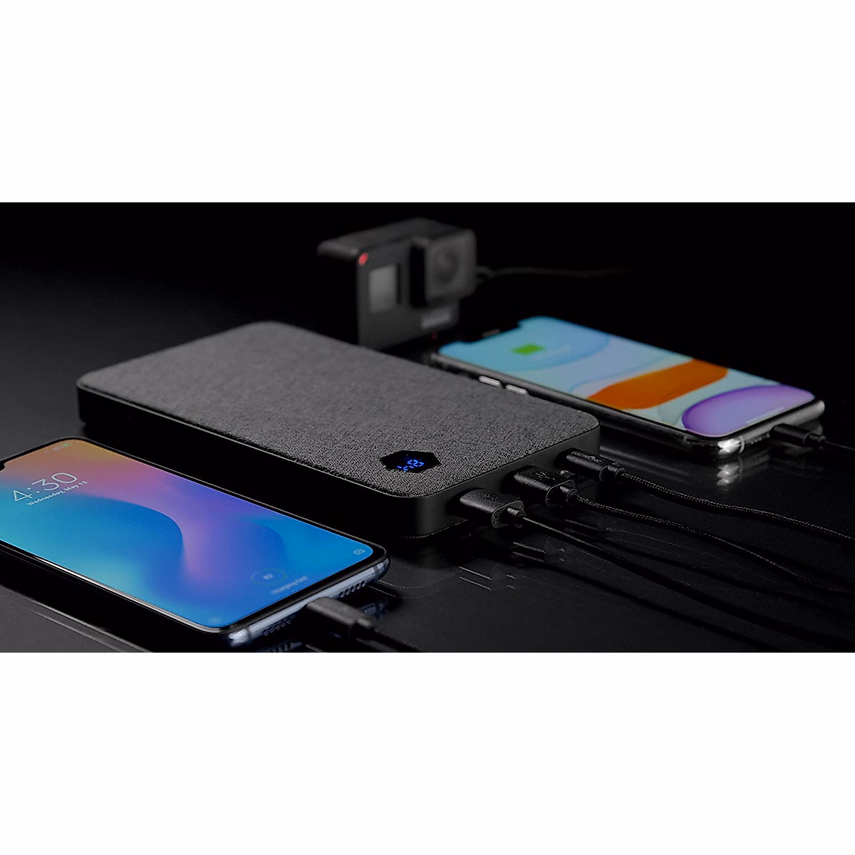 EINOVA Laptop Power Bank | Ultra-Fast 20,000mAh Slim Battery Pack in Pink - USB C + USB A, 63W Output | Charge 3 Devices at Once- Phones, Tablets, Laptops, 3ft Cable Included (Gray)