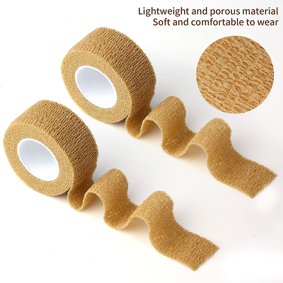 sansheng 1Inch Self Adherent Cohesive Wrap Bandages,Brown Athletic Tape for Wrist, Ankle, Hand, etc(12 Pack)