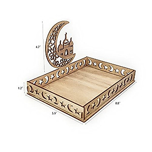 Ramadan Wood Tray Mubarak Party Food Tray Moon & Star Tray Table Decorations Small Wood Tray for Home Party Bedroom Eid Ornaments Eid Crafts