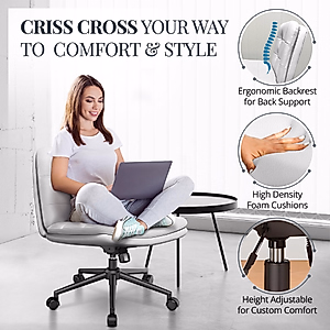 Criss Cross Desk Chair for Cross Legged Sitting, Easy to Assemble White Criss Cross Chair with Wheels - Premium Detachable Wheel and Swivel Design, Cozy Ergonomic Office Chair with Wide Comfy Seating