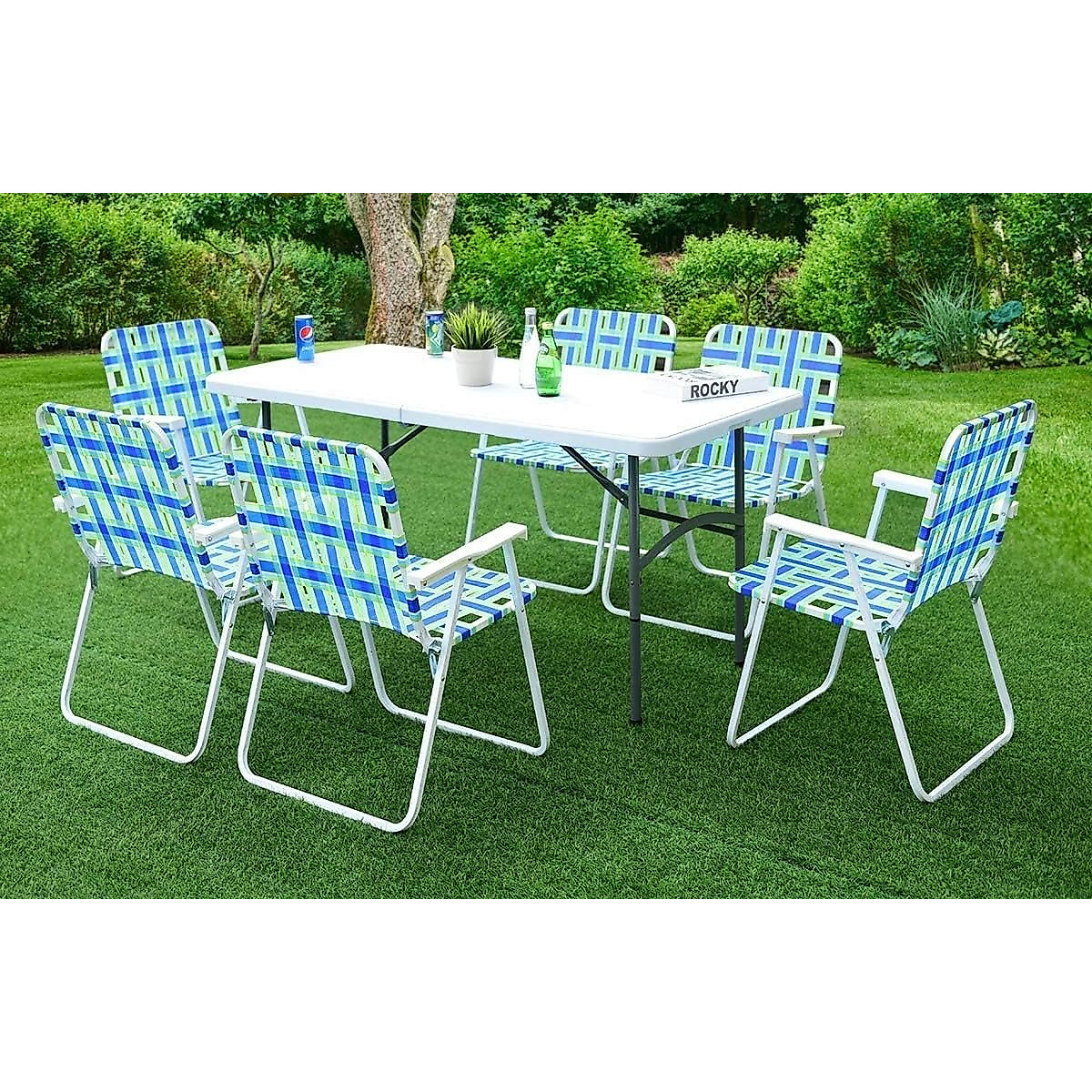HAPPYGRILL 4 Pack Folding Chairs Set Portable Lightweight Web Dining Chair for Patio Garden Beach Party