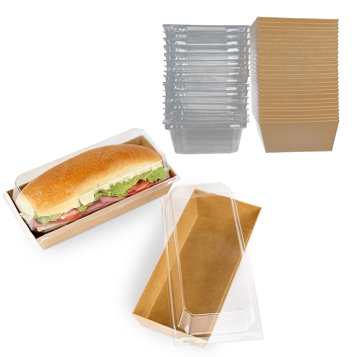 Lot45 Sandwich Paper Craft Box with Lid - 30pk 7.5in Long Sushi To Go Boxes Disposable Food Containers with Lids