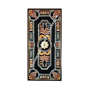 48" x 24" Inch Dinning Table Natural Black Marble Inlay Semi Precious Stones, Eating Table, Marble Patio Table, Rectangular Table