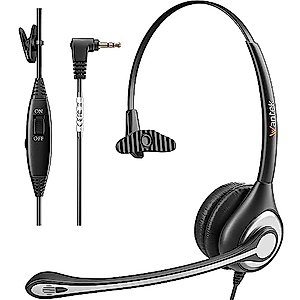 Wantek Phone Headset with Microphone Noise Cancelling, Telephone Headsets 2.5mm Jack Work for Panasonic AT&T ML17929 Vtech RCA Cisco Uniden Polycom Grandstream Home Office Cordless Phones(F600J25P)