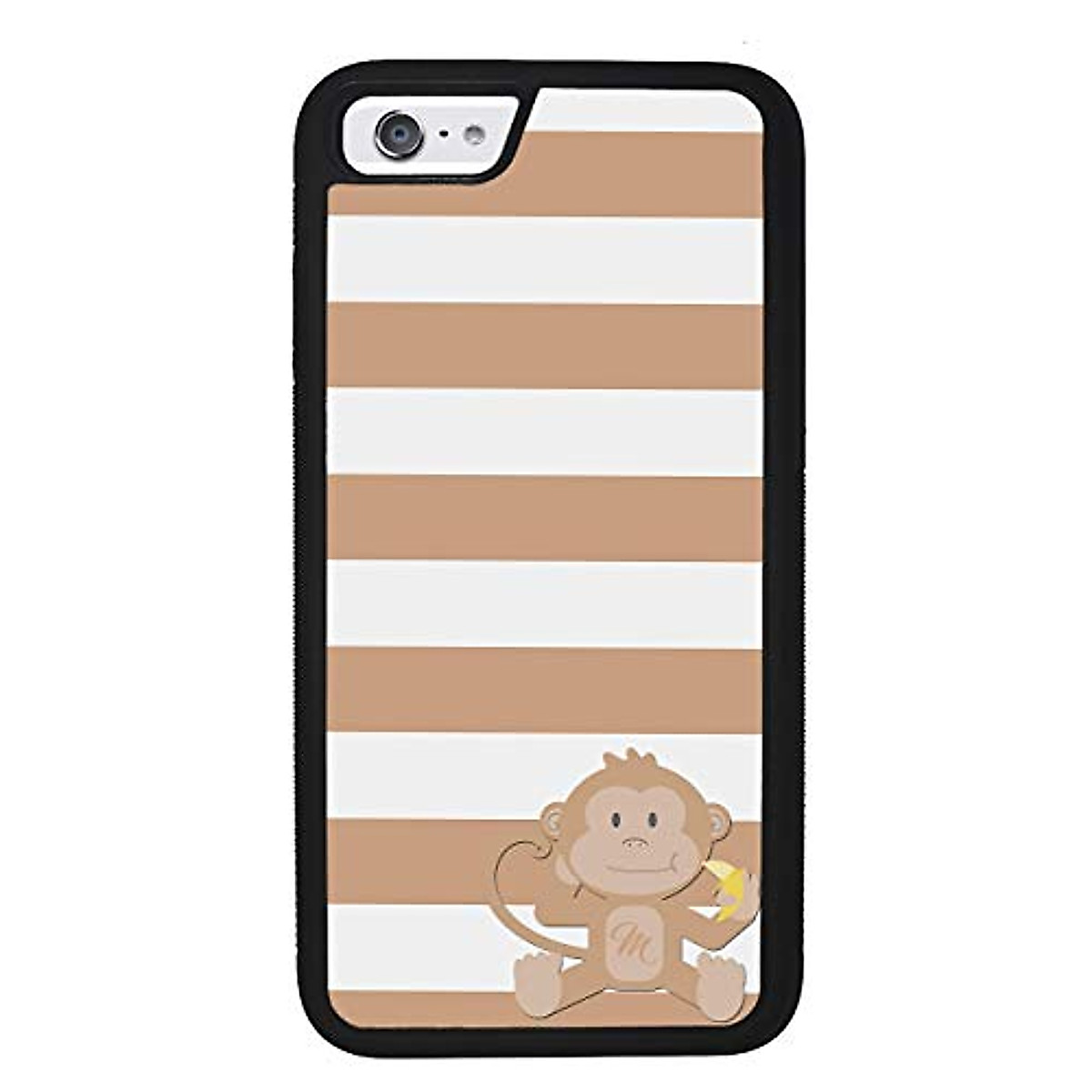 Brown and White Bars Monkey Personalized Apple iPhone Black Rubber Phone Case Compatible with iPhone 14 Pro Max, Pro, Max, iPhone 13 Pro Max Mini, 12 Pro Max Mini, 11 Pro Max X XS Max XR 8 7 Plus