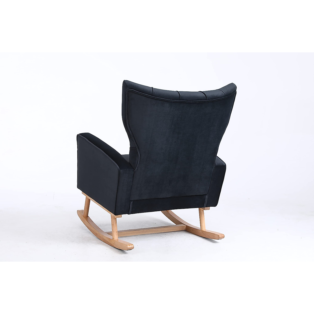HHOK Rocking Chair, Mid Century Modern Velvet Tufted Upholstered Rocker Armchair Padded Seat with Solid Wood Base, Accent Chair with High Backrest and Armrests for Living Room Bedroom Balcony