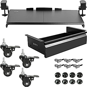 VIVO 16 inch Under Desk Mounted Sliding Pull-Out Drawer for Desk, 27 inch Clamp-on Keyboard Tray, 1.5 inch M8 Locking Caster Wheels, Cable Tie Set, Black, DESK-ACK-01