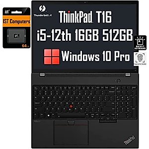 Lenovo ThinkPad T16 16" FHD+ (Intel Quad-Core i5-1235U, 16GB RAM, 512GB PCIe SSD) Business Laptop, Backlit Keyboard, Fingerprint, Thunderbolt 4, Webcam, IST Computers Bag, Win 10 / Win 11 Pro