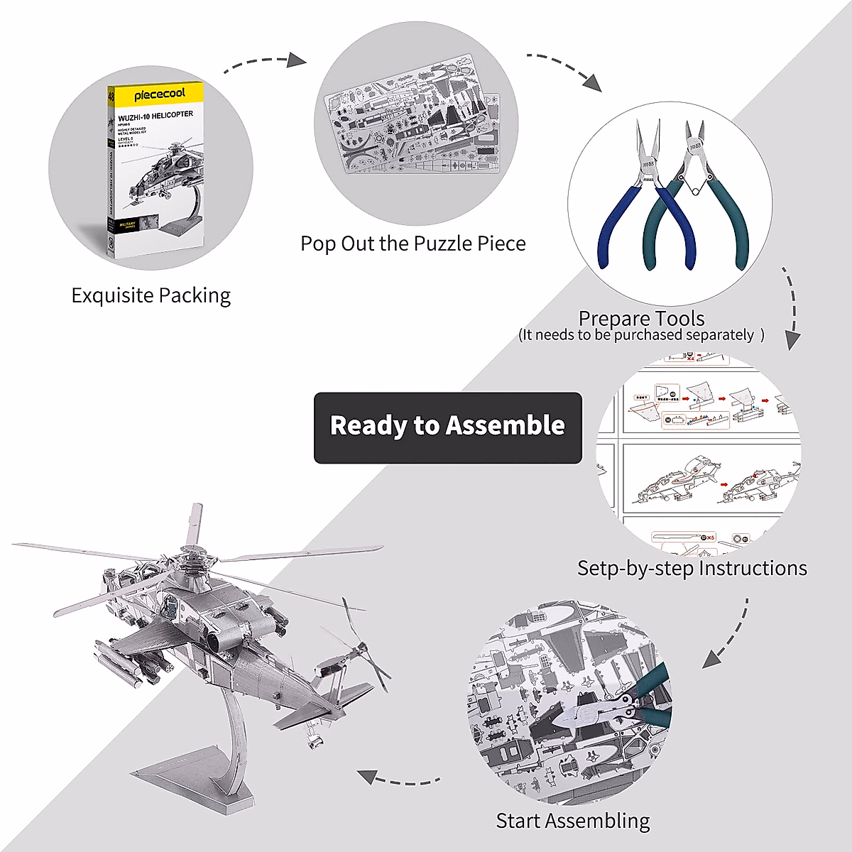 Piececool 3D Metal Puzzle Military Model Kits, 10 Helicopter Airplane Models Kits to Build for Teens Men Hobbies Toys DIY Brain Teaser Puzzles, Great Birthday Gifts, 122 Pcs